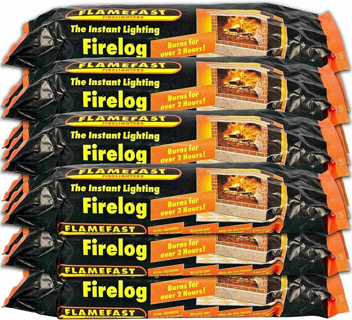 FlameFast Instant Lighting Firelog Fireplace Fuel Fire Log 2 Hour Burn ...
